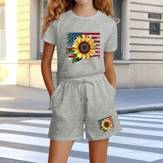 Freshbabe Kids 4th of July Outfit, American Flag Print Short Sleeve T ...