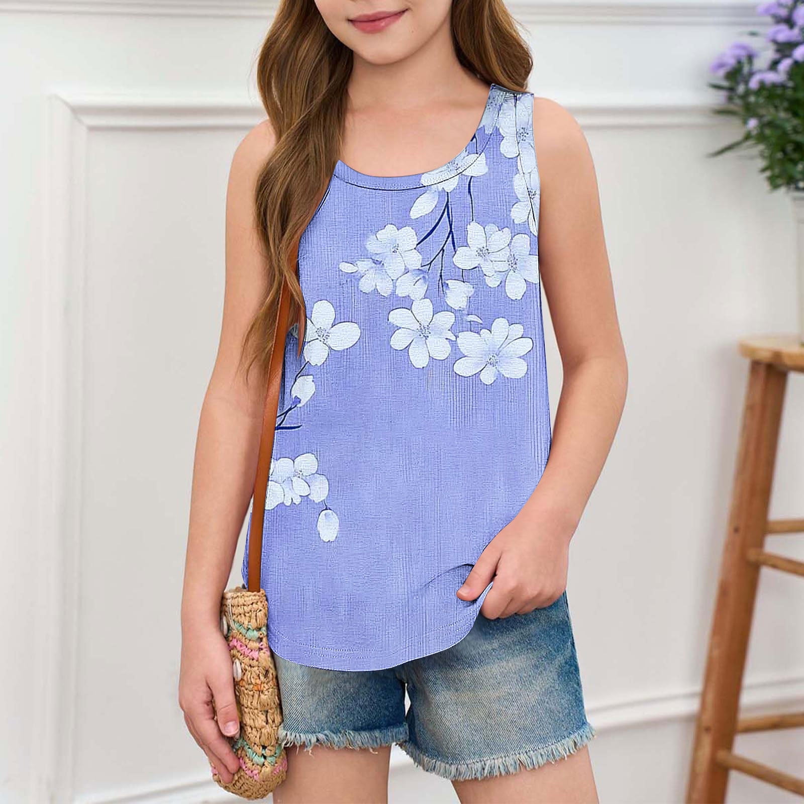 Freshbabe Kids Girls Flowy Tank Tops, Sleeveless Crew Neck , Casual ...