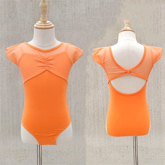 Freshbabe Kids Girls Mesh Cap Sleeve Ballet Leotard, Ruched Front ...