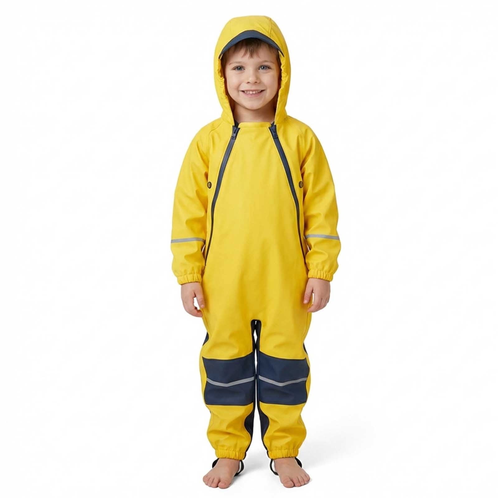 Freshbabe Kids Solid Waterproof Rain Suit Hooded One-Piece Jumpsuit For ...