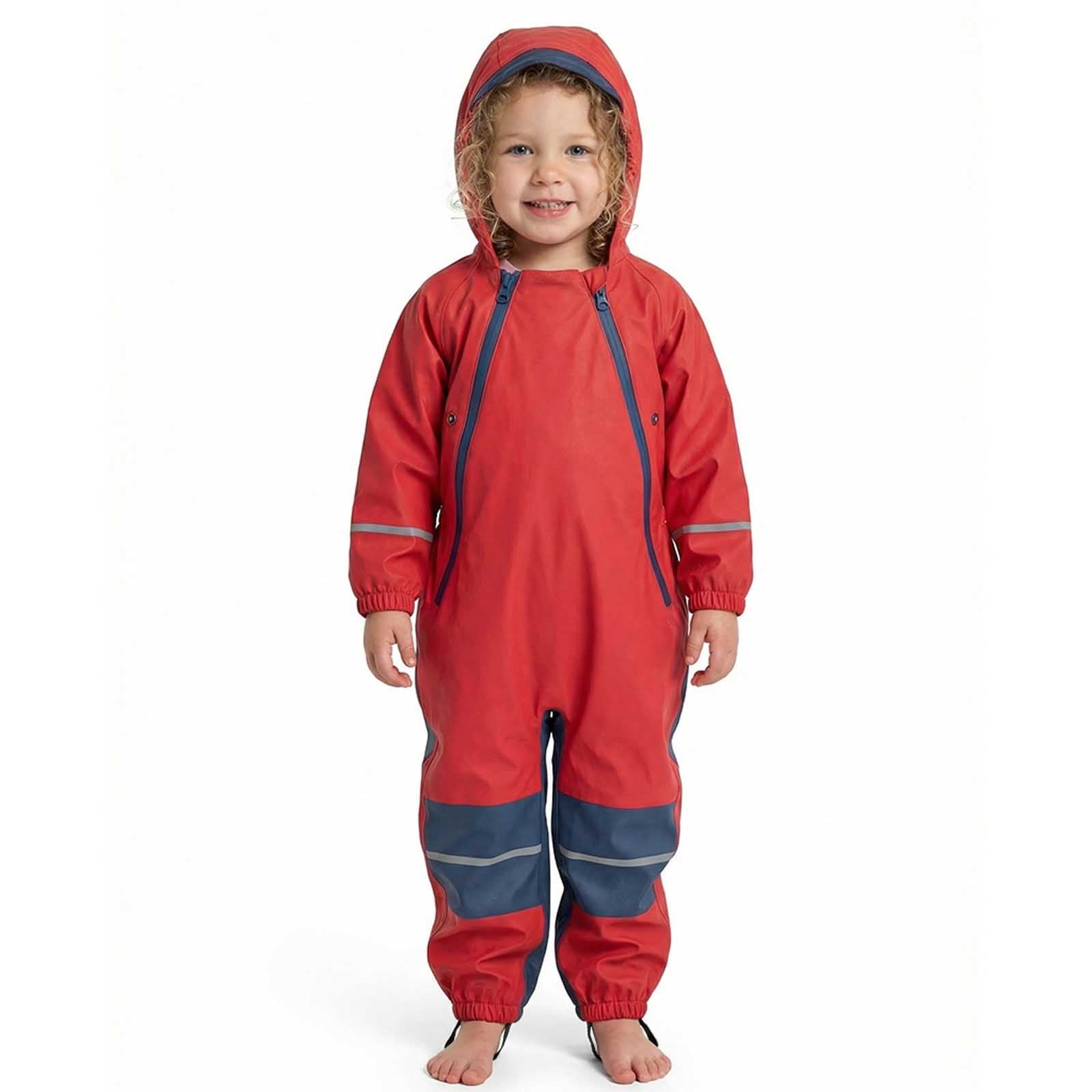 Freshbabe Kids Solid Waterproof Rain Suit Hooded One-Piece Jumpsuit For ...