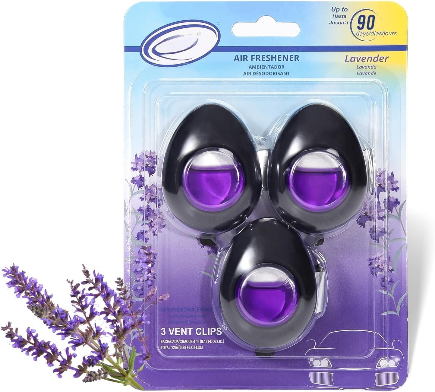 Freshener Vent Clip 3 Count, Lavender Scent, 4 ml Each, Long-Lasting ...