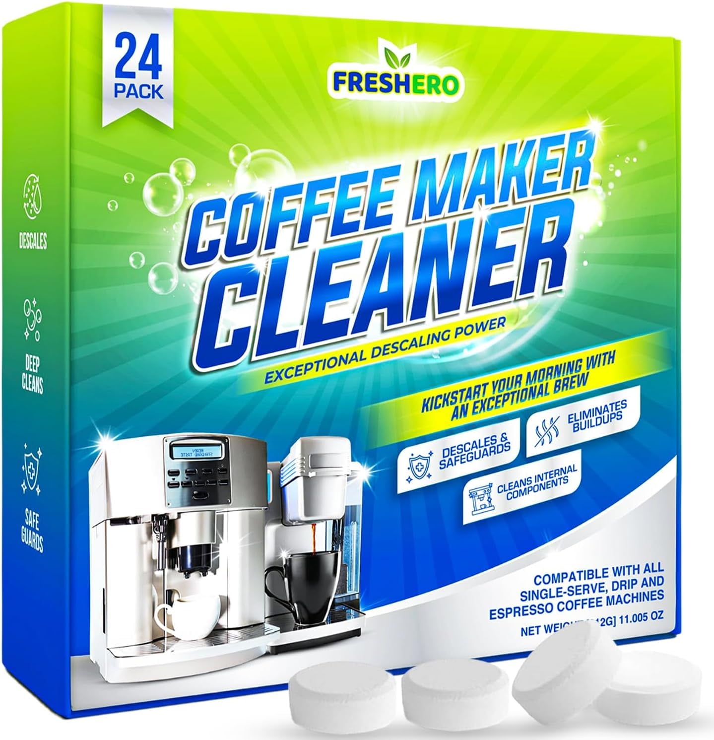 Freshero Coffee Machine Descaler & Cleaner Tablets, 24ct, for Keurig ...