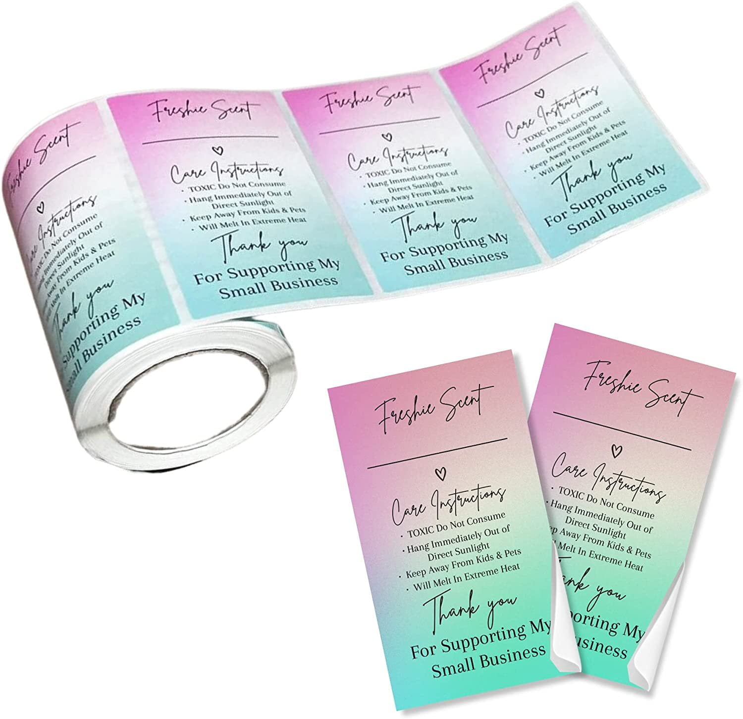 Freshie Warning Care Instruction Card Stickers 200 Sticker Roll 2x3.5 ...