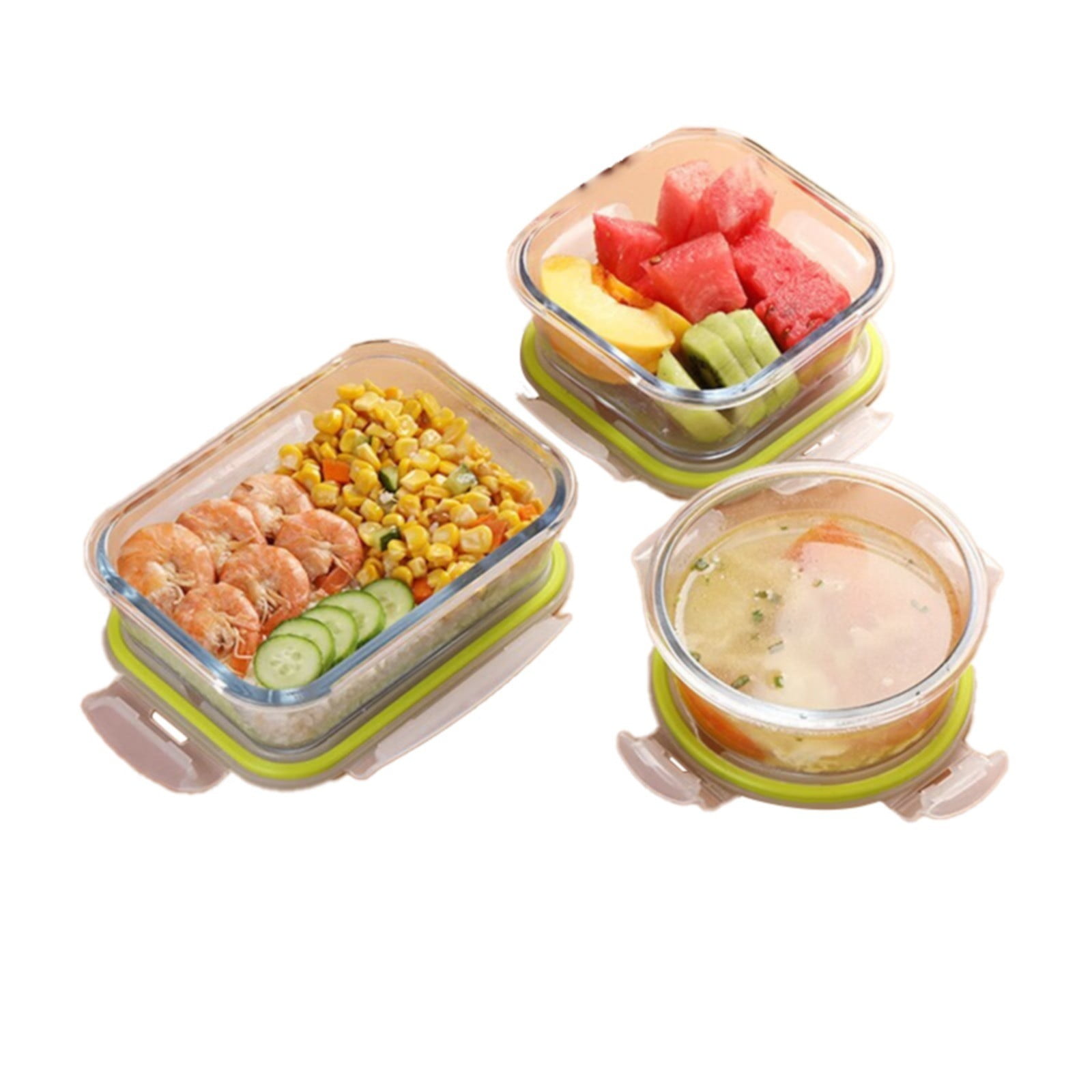 Freshlock 3 Pack Mixed Size Glass Food Storage Meal Prep Container Set ...