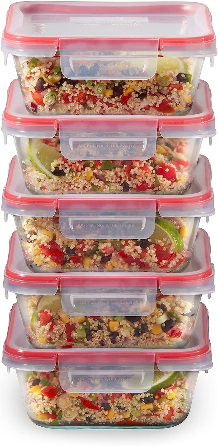 Freshlock (5-Pack, 4 Cup) Glass Food Storage Containers Set, Airtight ...
