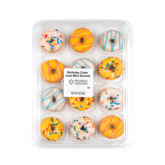 Freshness Guaranteed Birthday Cake Iced Mini Donuts, 8 oz, 12 Count ...