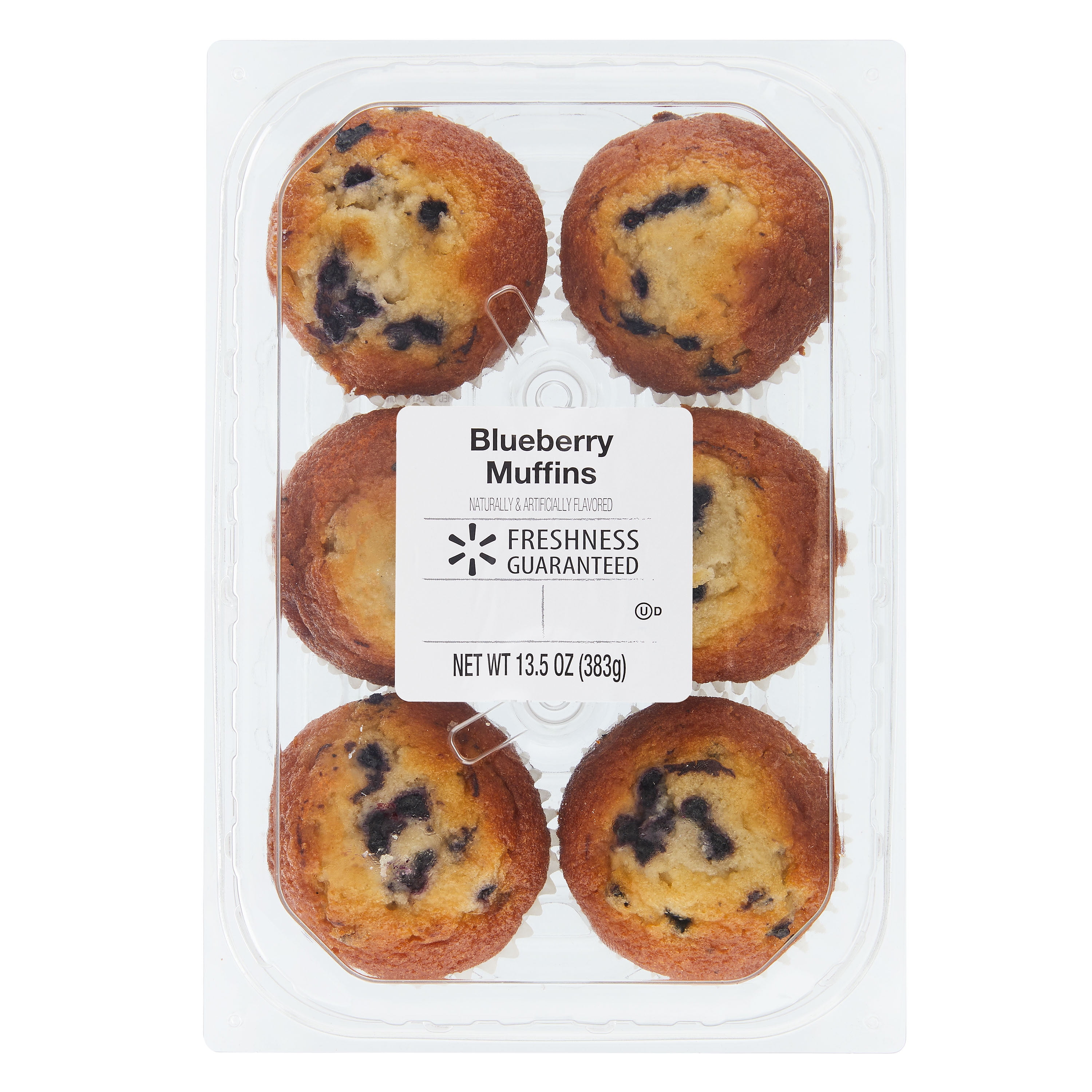 Freshness Guaranteed Blueberry Muffins 13.5 oz Clamshell 6 Count Moist Soft with Real ...