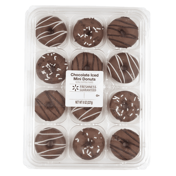 Freshness Guaranteed Chocolate Iced Mini Donuts 8 oz 12 Count Moist ...