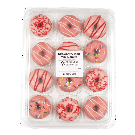 Freshness Guaranteed Iced Strawberry Mini Donuts 8 oz 12 Count Soft ...