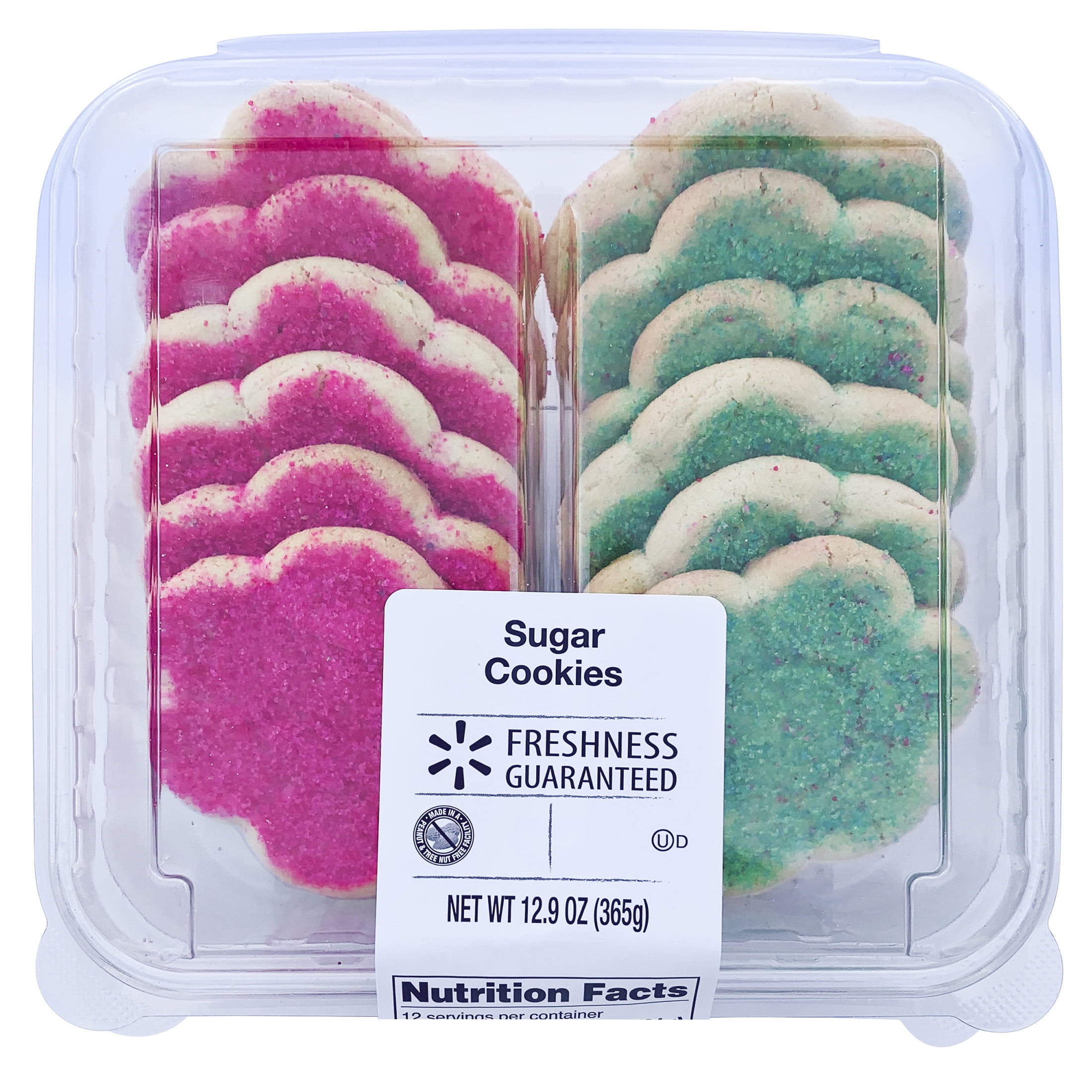 Freshness Guaranteed Sugar Cookie, Spring Flower Shaped with Pink and Green Sugar Toppings ...