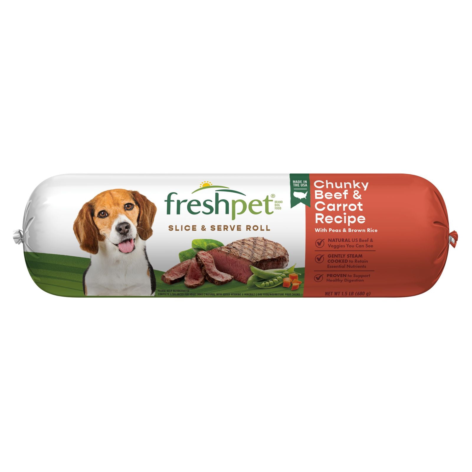 Freshpet Healthy & Natural Dog Food, Fresh Beef Roll, 1.5lb - Real ...