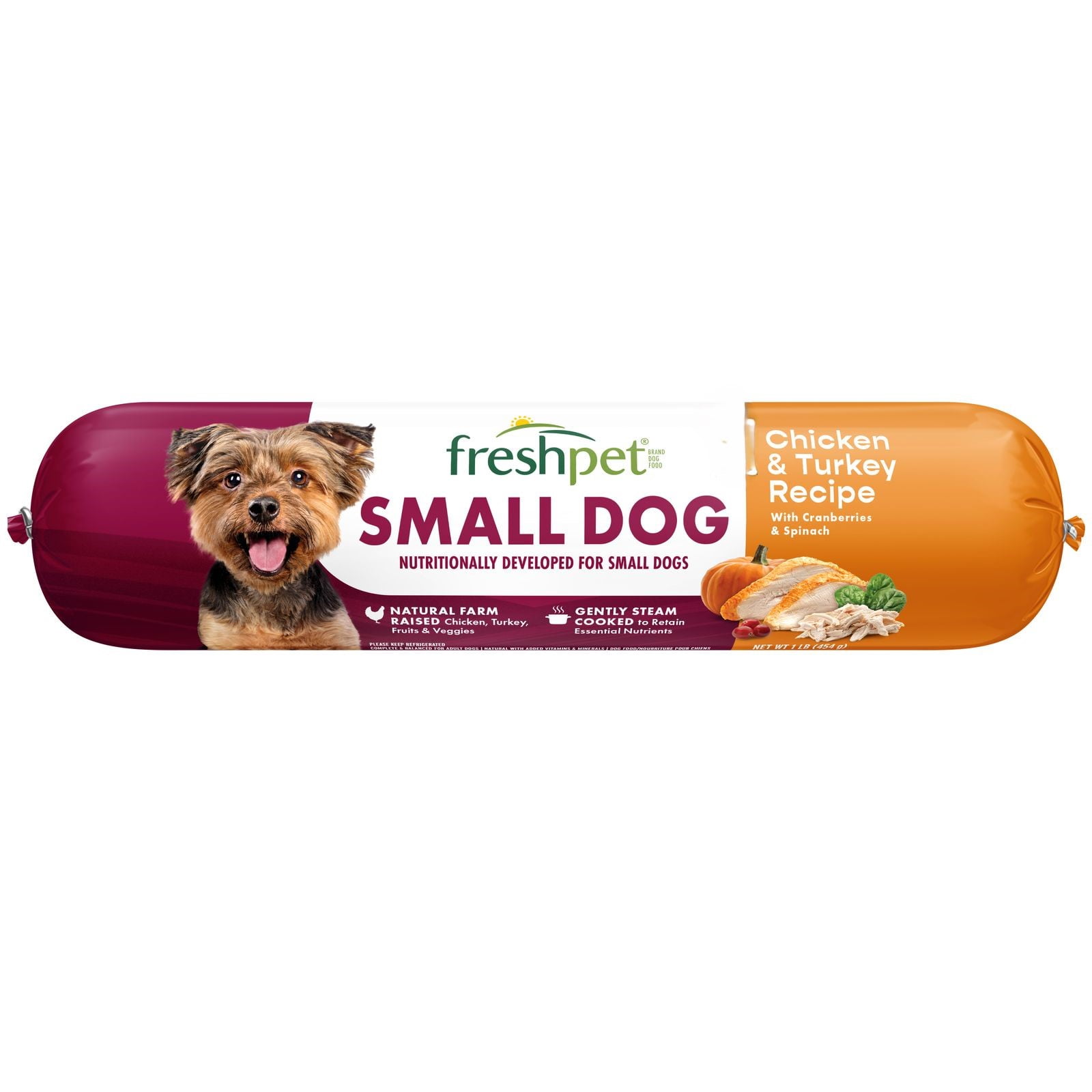 Freshpet Fresh Dog Food, Small Dog Chicken and Turkey Recipe Roll, 1 lb ...