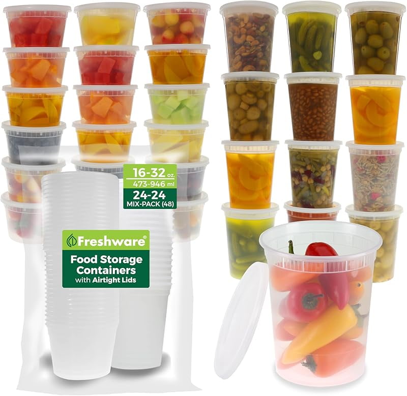 Freshware Food Storage Containers [24 Set] 32 oz Plastic Deli ...