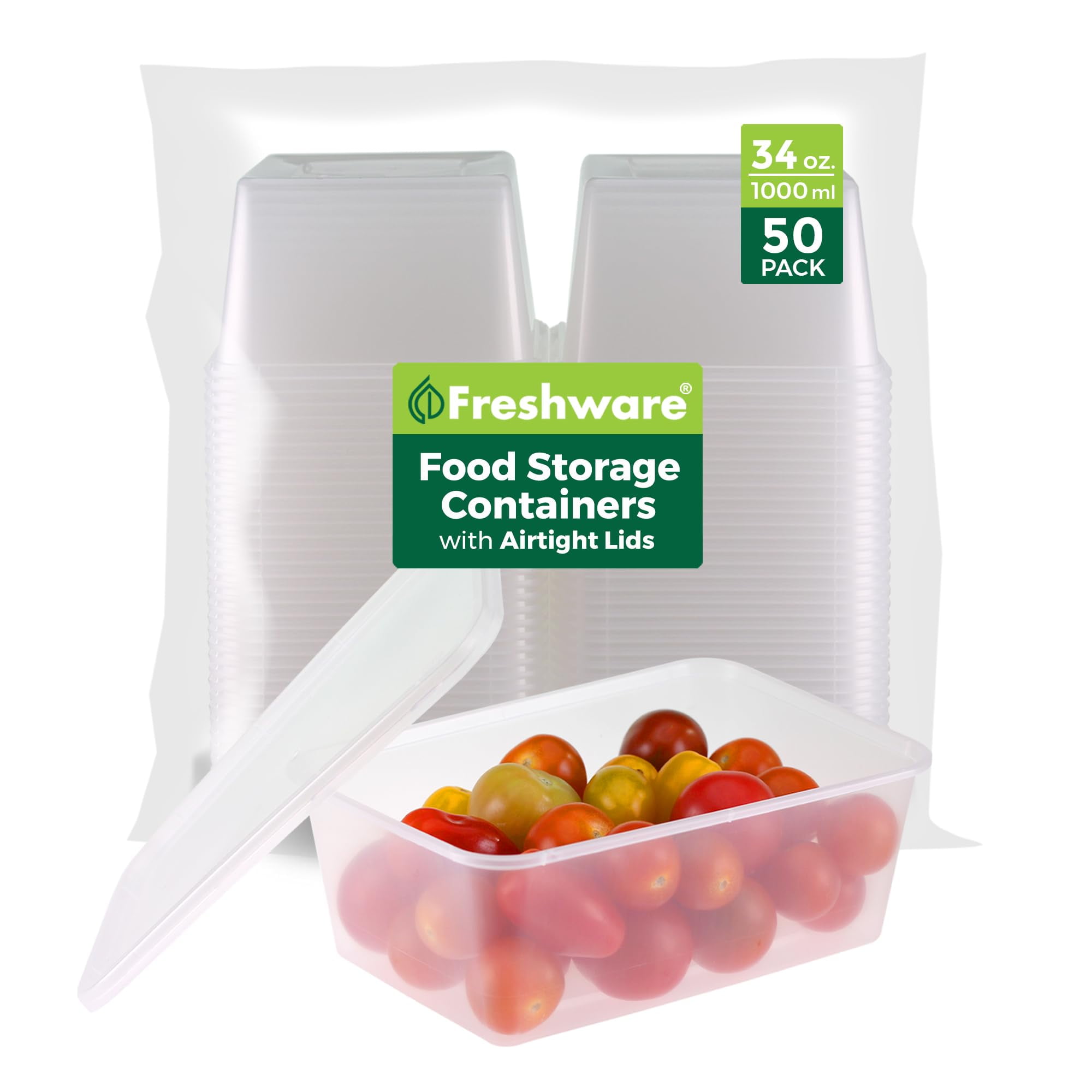 Freshware Food Storage Containers [50 Set] 34 oz Plastic Deli ...