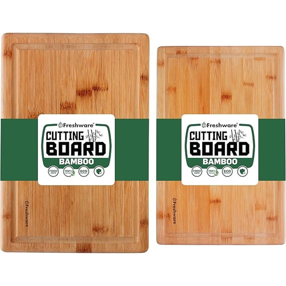 Bamboo Kitchen Cutting Boards Set of 2 with Juice Groove and Knife ...