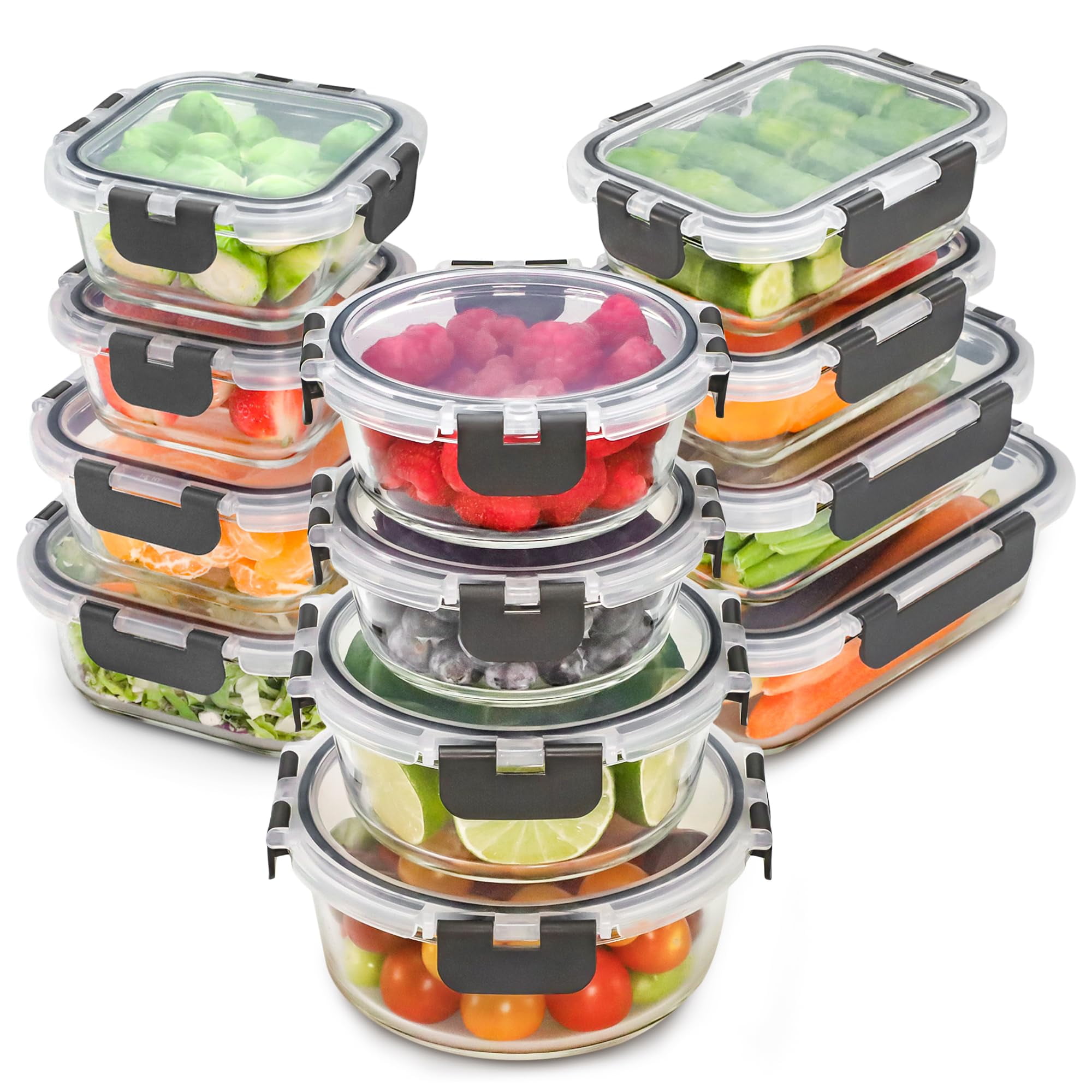 Freshware Glass Storage Containers with Lids, 24 Pieces, 12 Containers ...