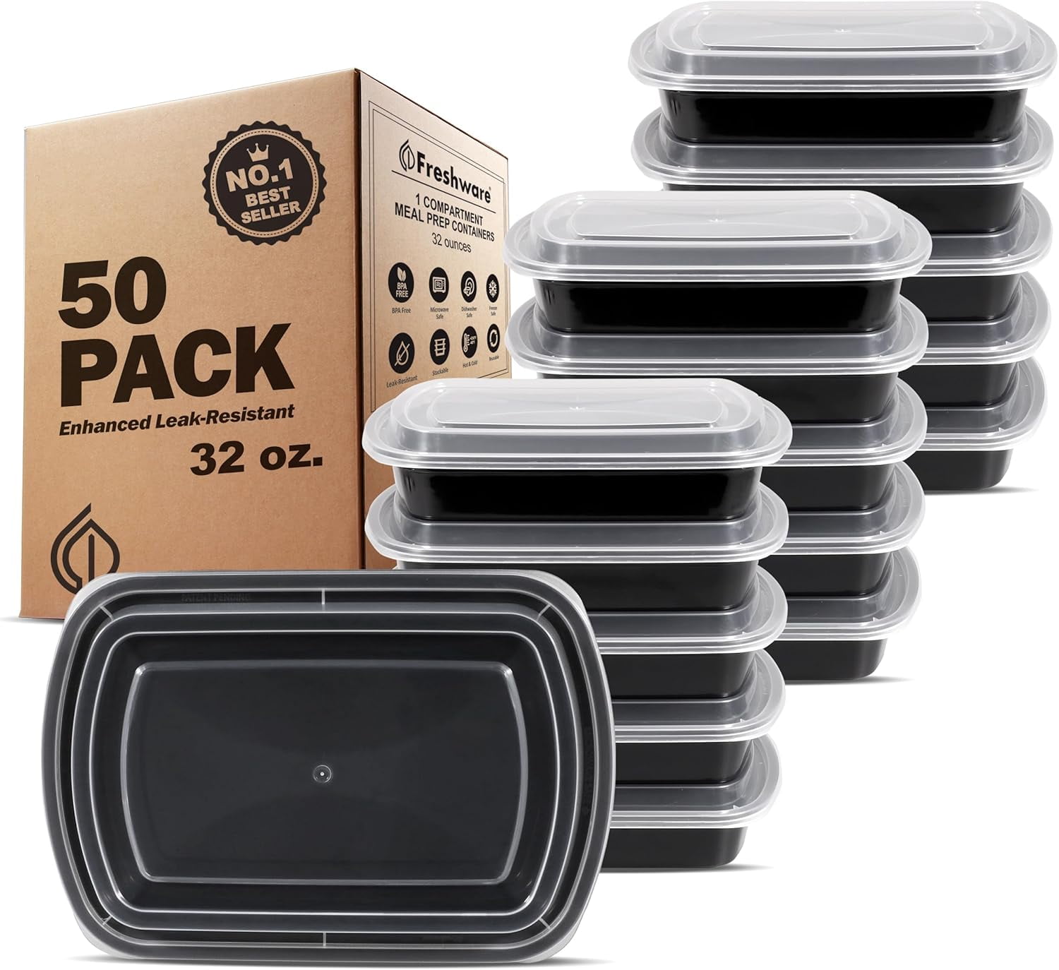 Freshware Meal Prep Containers 1 Compartment Food Storage Containers ...