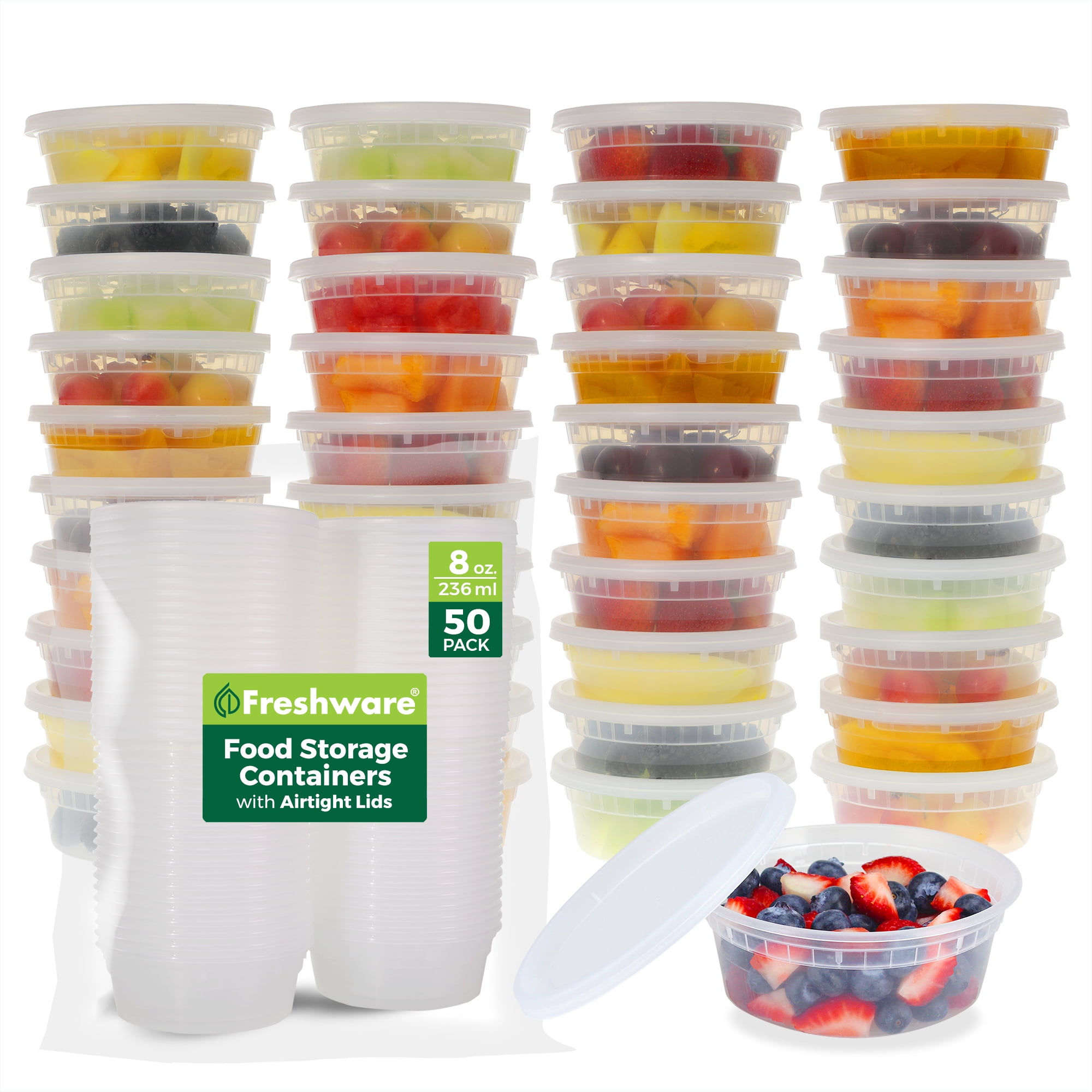 Freshware Plastic Containers with Lids, 8oz, 50-Pack, YH-S8X40 ...