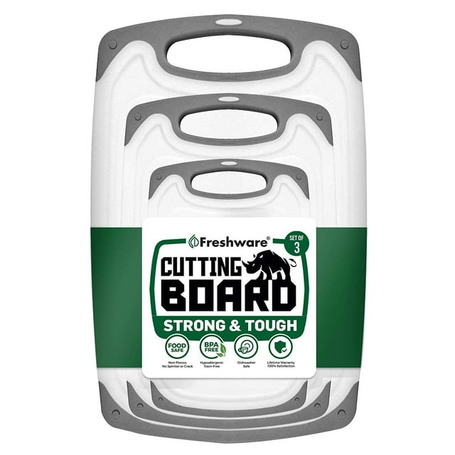 Freshware Durable Plastic Cutting Boards for Kitchen Prep- Set of 3 ...