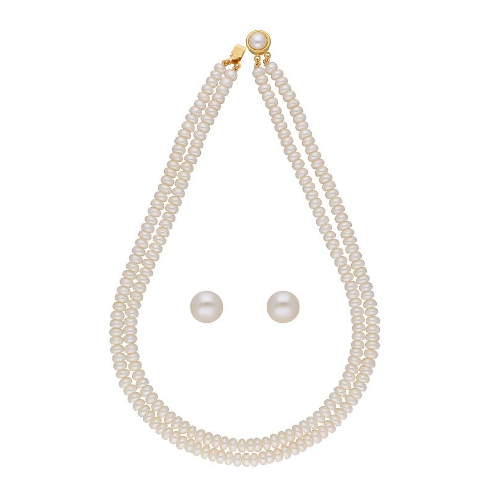 Freshwater AAA Double Lines Pearl Necklaces Set Includes Stud Earrings ...