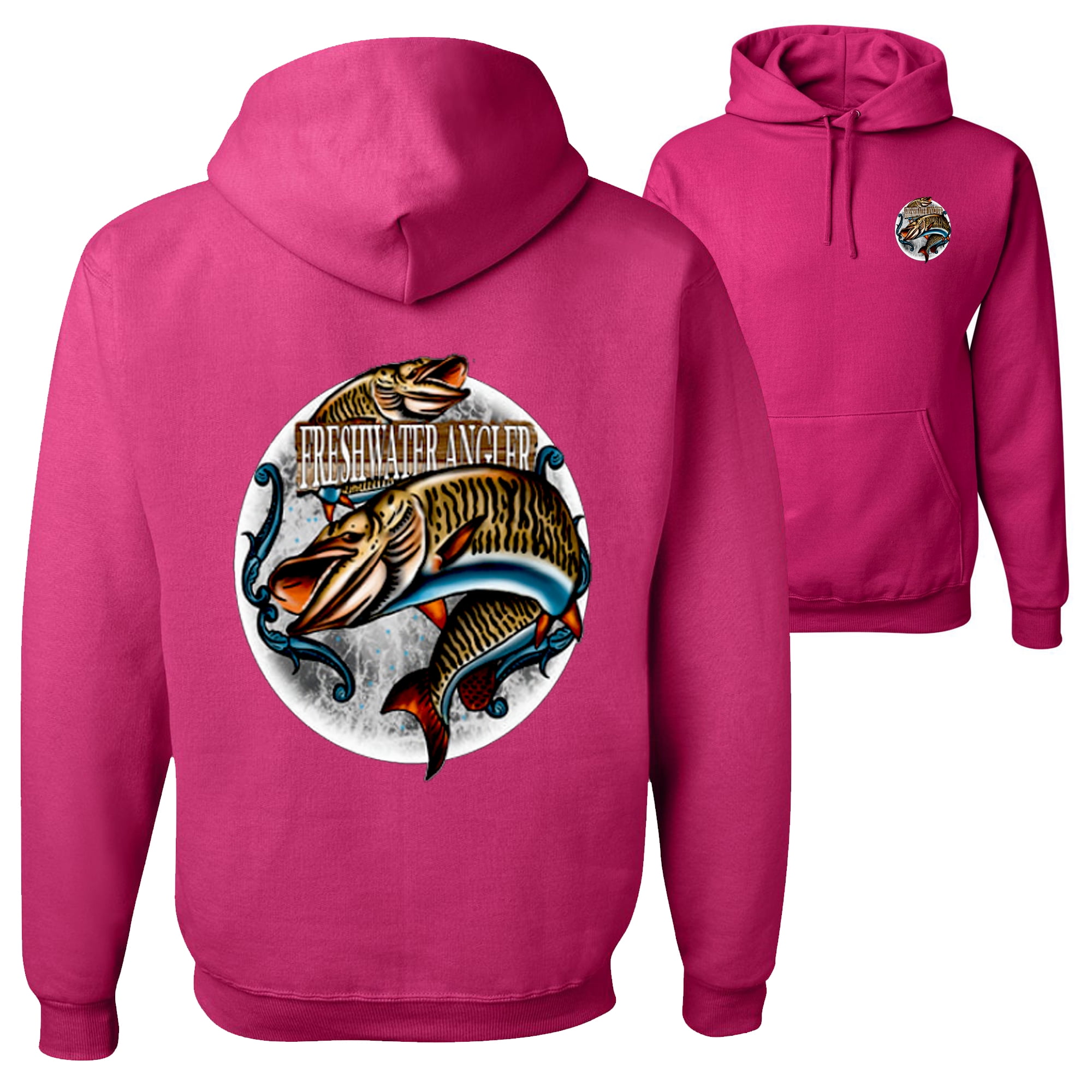 Freshwater Angler Fish Lover FRONT AND BACK Mens Hoodies, Fuschia ...