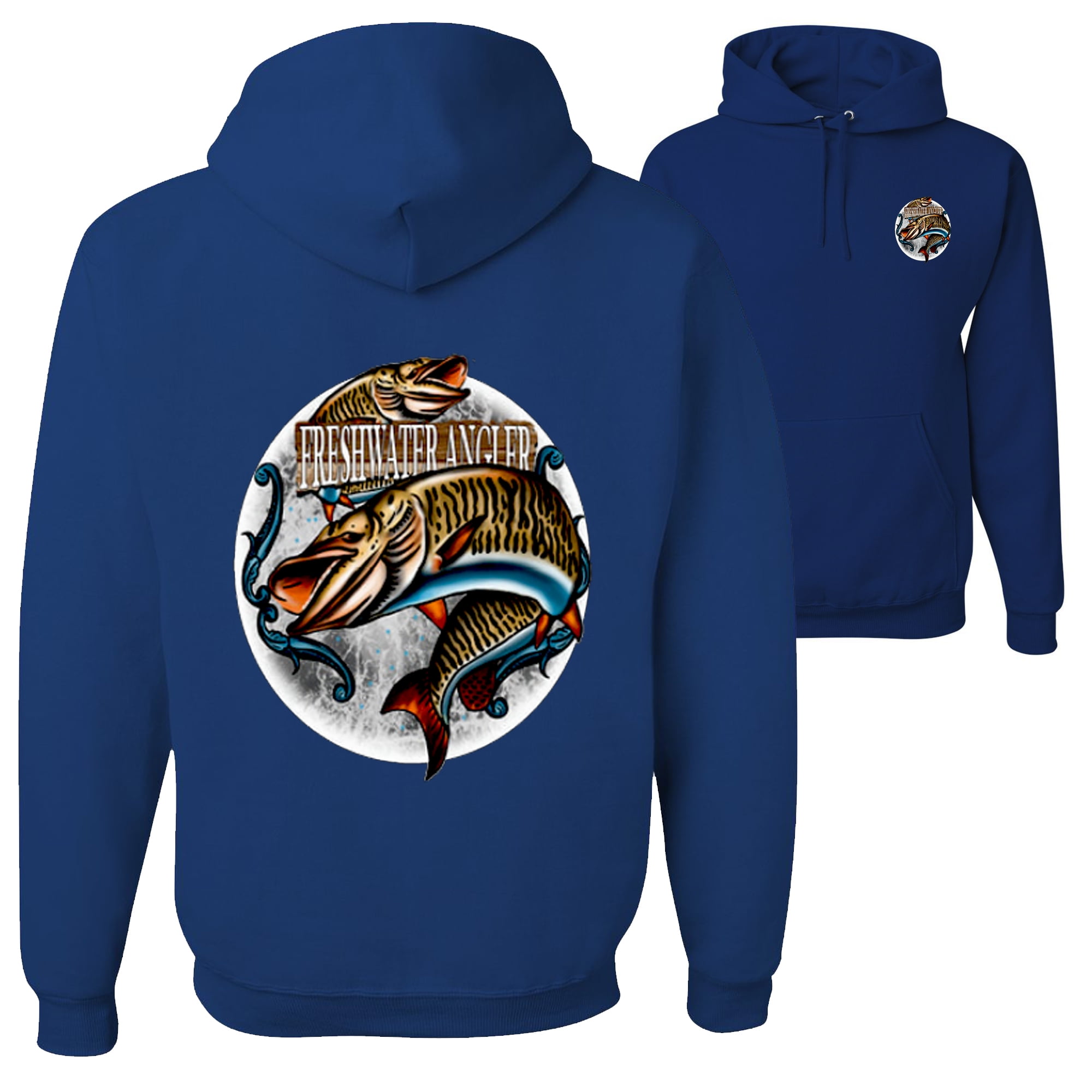 Freshwater Angler Fish Lover FRONT AND BACK Mens Hoodies, Royal Blue ...