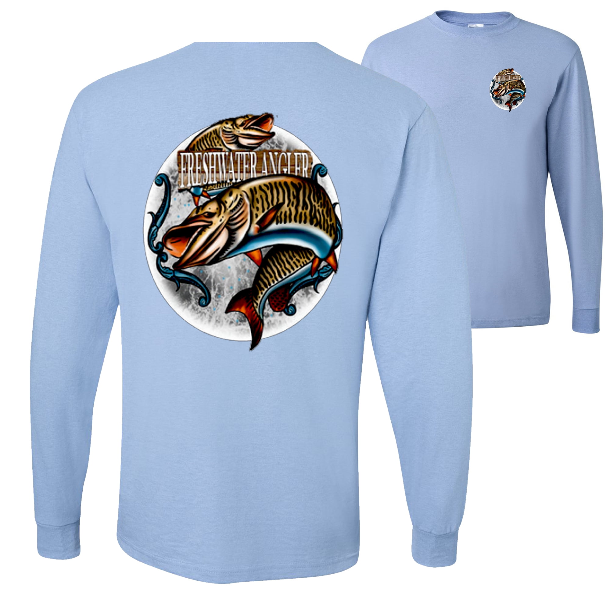 Freshwater Angler Fish Lover FRONT AND BACK Mens Long Sleeves, Light ...