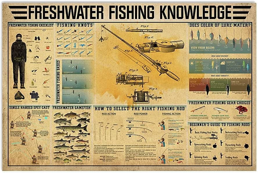 Freshwater Fishing Knowledge Metal Sign Fisher Reference Infographic ...