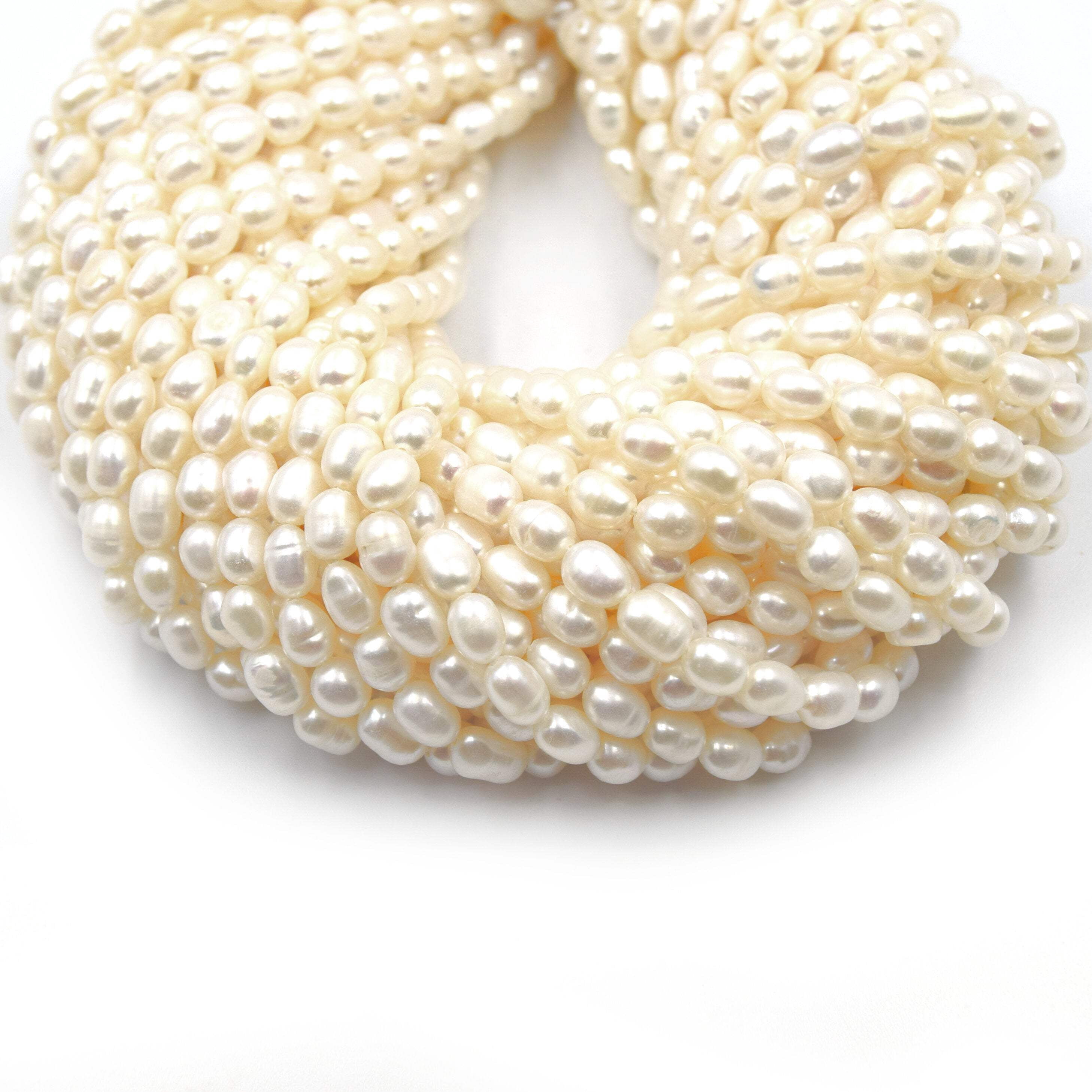 Freshwater Pearl Beads | 4-5.5mm x 6-8mm High Quality Off White Rice ...