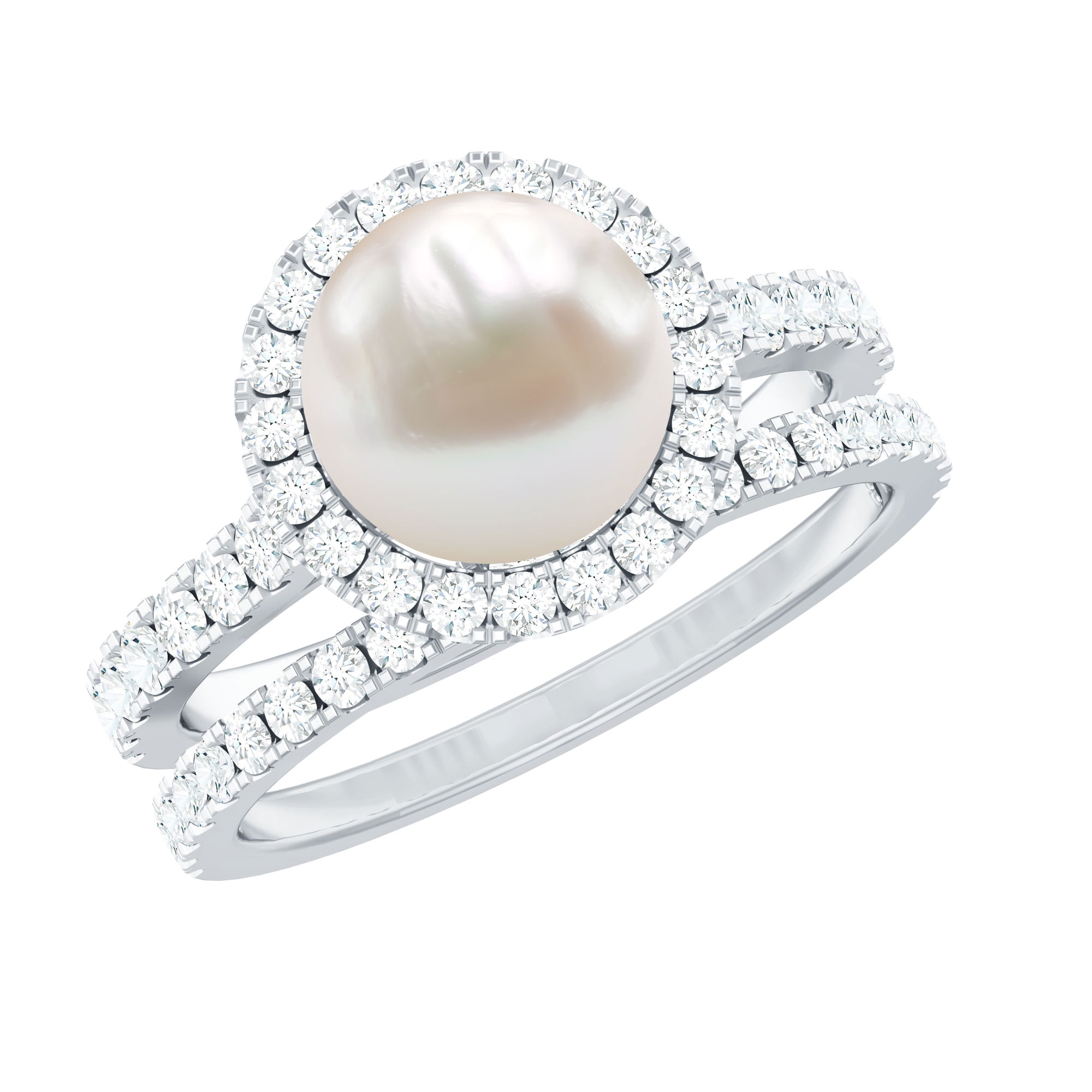 Rosec Jewels Natural Freshwater Pearl Engagement Ring Set of 2 - Halo ...