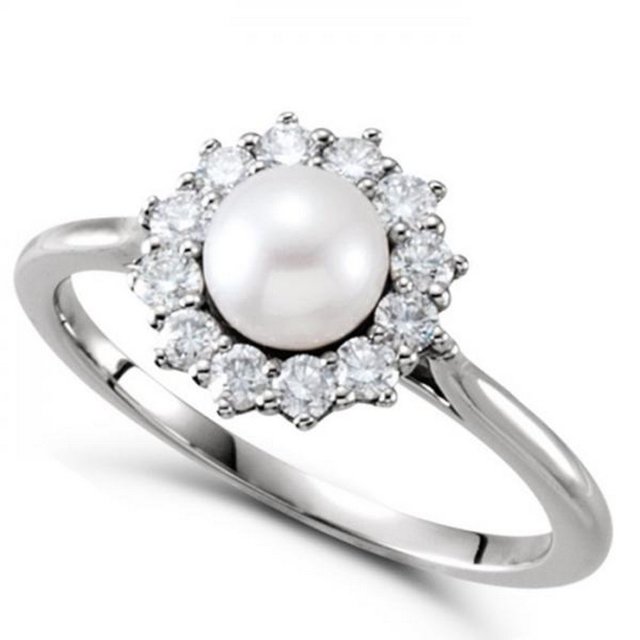 Freshwater Pearl and Diamond Halo Ring 14k White Gold 5.50-6mm 0.33ct - Walmart.com