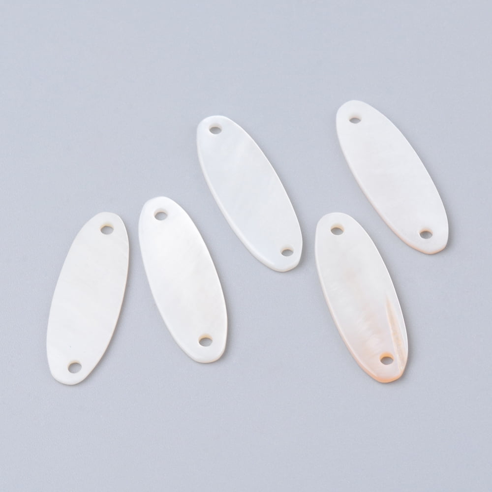 Freshwater Shell Links connectors Oval White 24x8.5x1~1.5mm Hole: 1.5mm ...