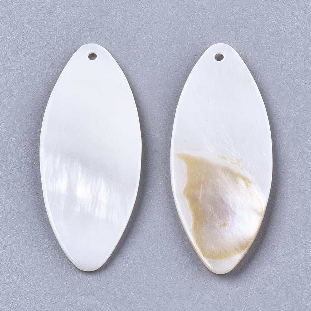 Freshwater Shell Pendants Oval Seashell color 39~40x16~17x2~3mm Hole: 1 ...