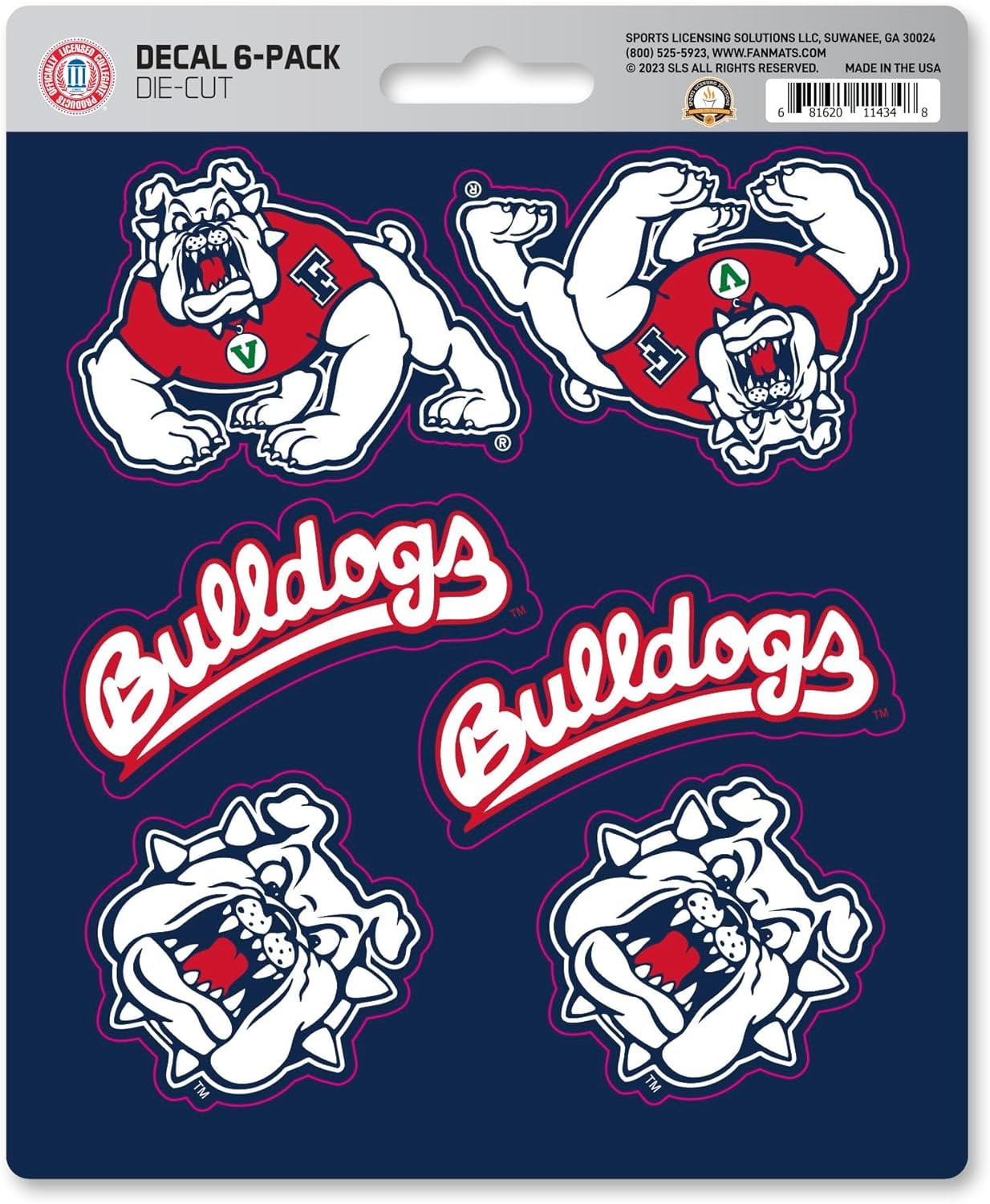 Fanmats Fresno State Bulldogs 6-Piece Decal Sticker Set, 5x6 Inch Sheet ...