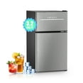 Frestec, Mini Fridge, 3.2 Cu ft Two Door, Freezer, Stainless Steel ...