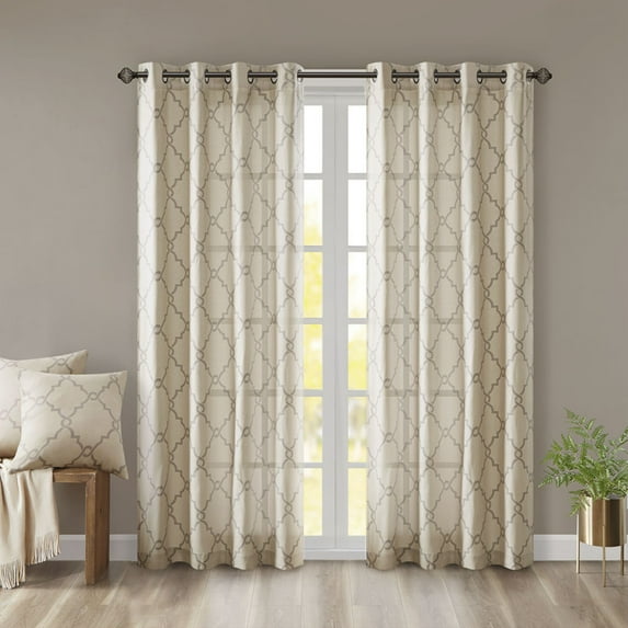 Fretwork Print Grommet Top Window Curtain Panel(Only 1 Pc Panel) On ...