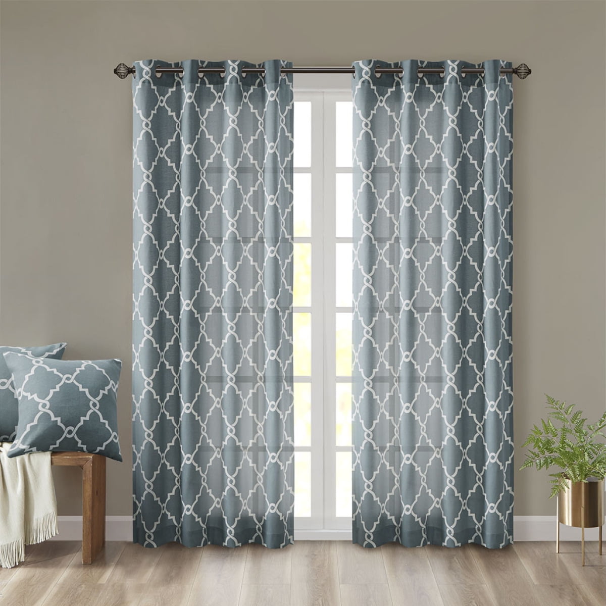 Fretwork Print Grommet Top Window Curtain Panel(Only 1 Pc Panel) On ...
