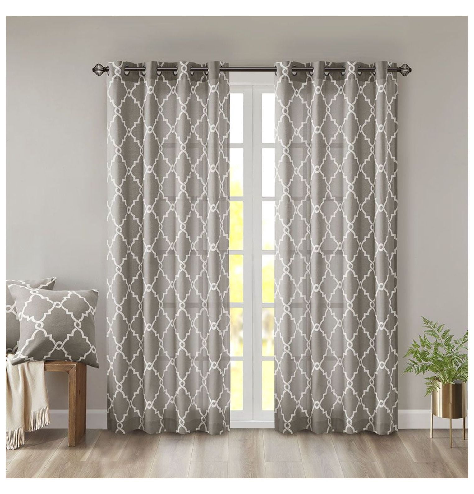 Fretwork Print Grommet Top Window Curtain Panel(Only 1 Pc Panel) as Pic ...