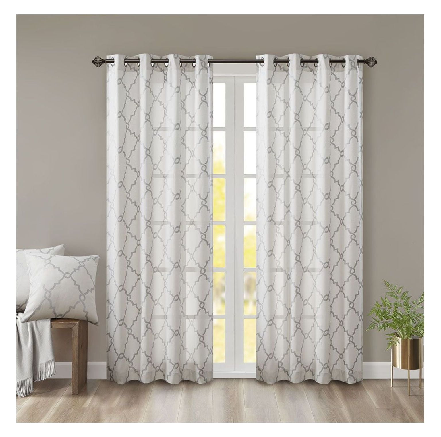 Fretwork Print Grommet Top Window Curtain Panel(Only 1 Pc Panel ...