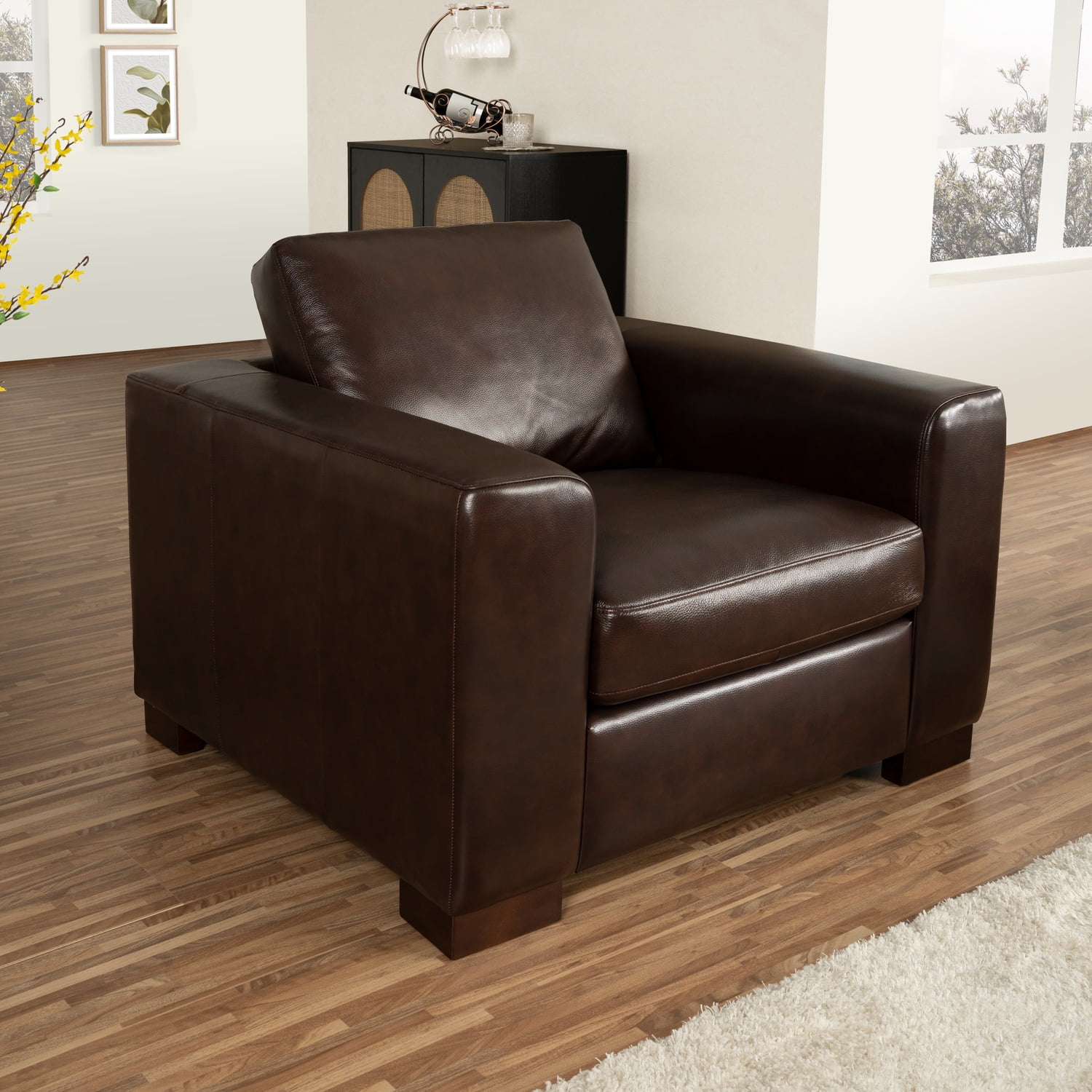 Naomi Home Freya Comfortable Oversized Genuine Leather Chair for Living ...