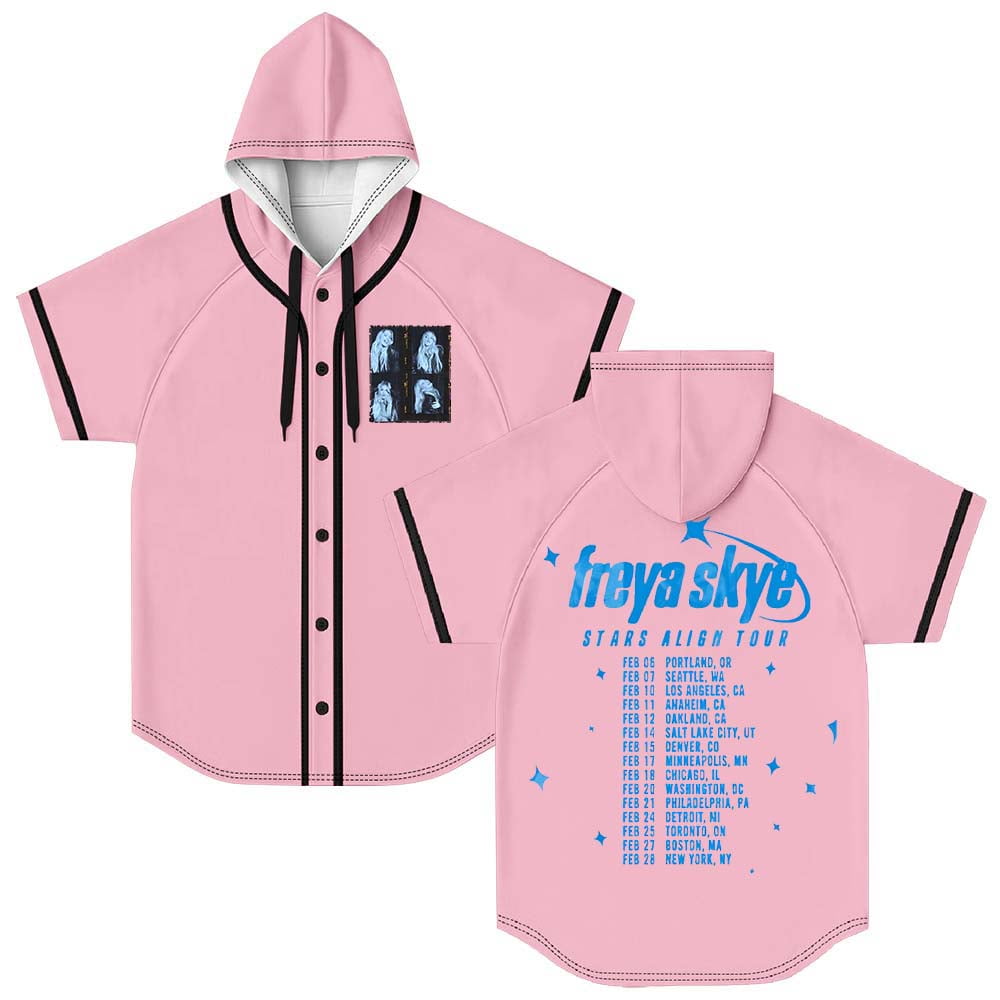 Freya Skye Stars Align Tour 2026 Hooded Baseball Jersey Short Sleeve Shirt Women Men Crewneck ...