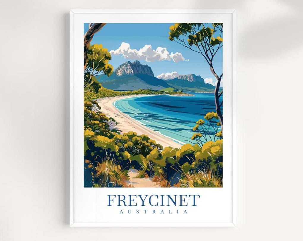 Freycinet Australia Travel Print Wall Art - Illustrated Coastal ...