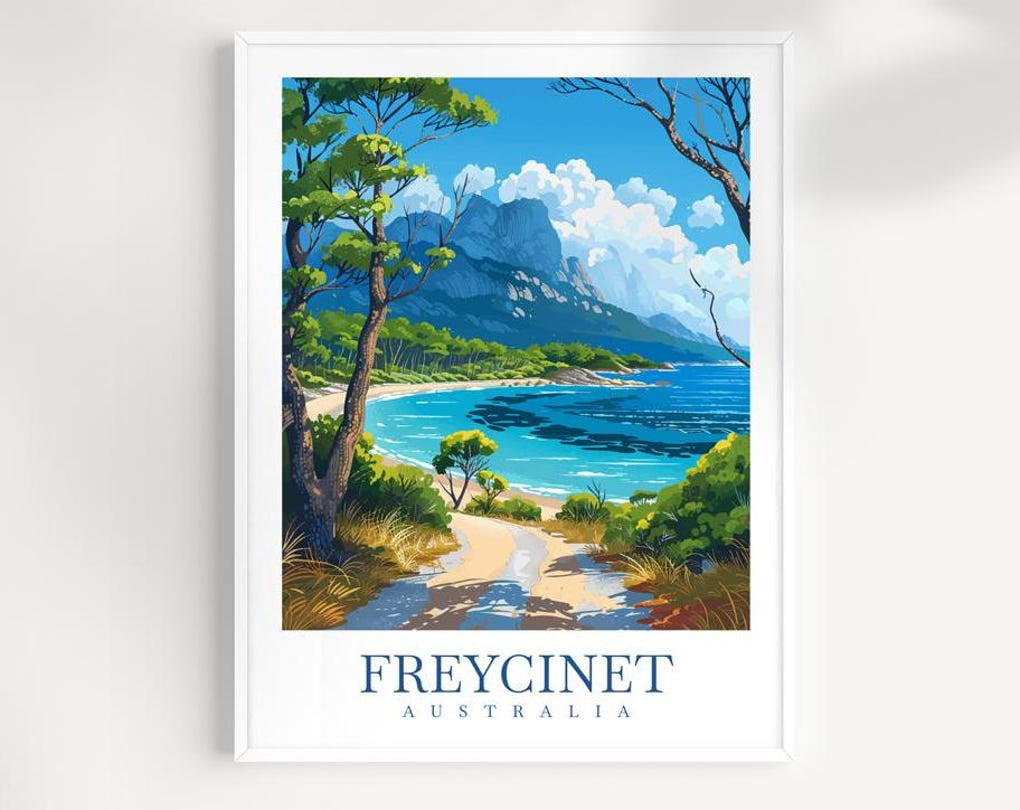 Freycinet Australia Travel Print Wall Art - Illustrated Coastal ...