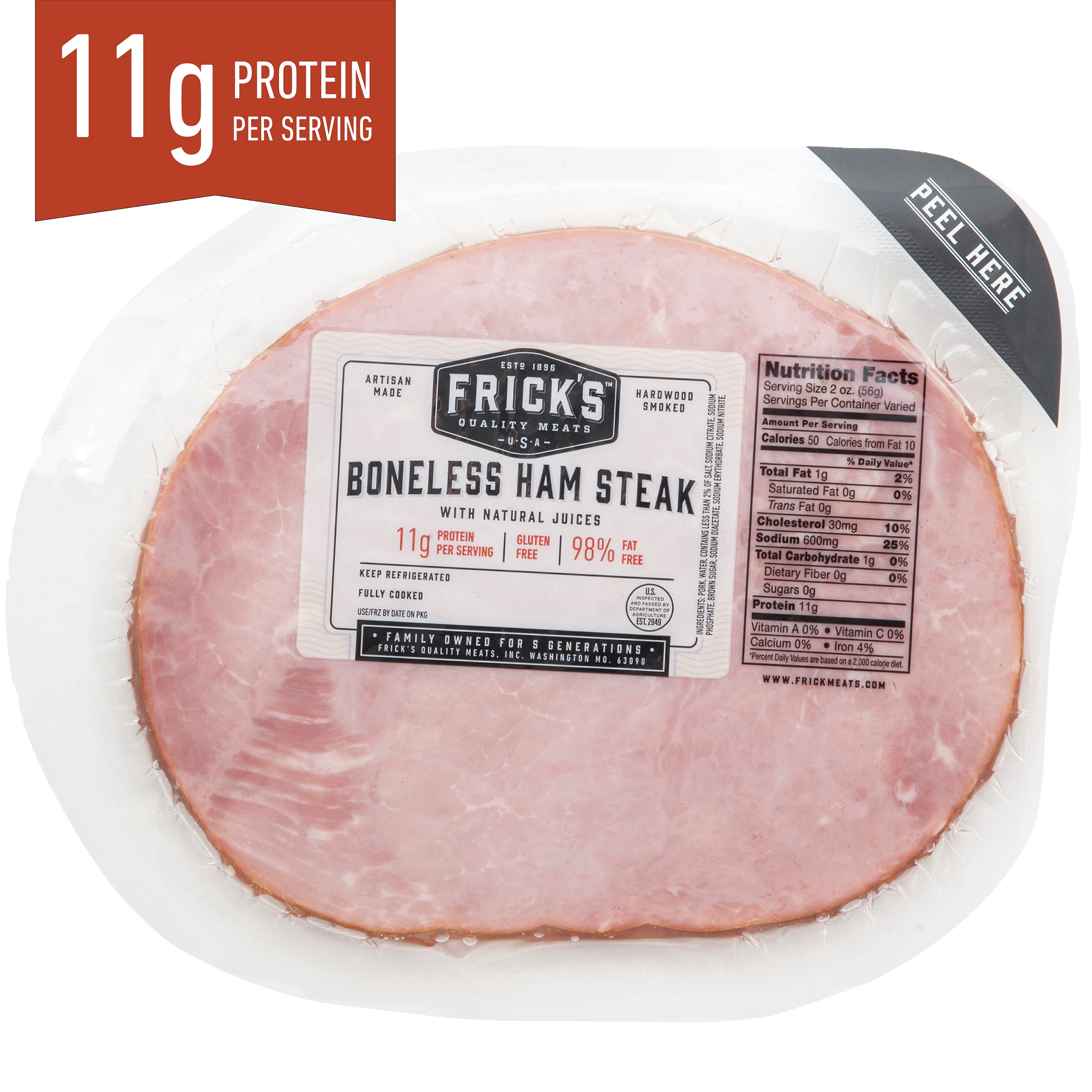 Frick's Quality Meats, Pork, Boneless, Ham Steak, 0.8-1.73 lb, 11g of ...