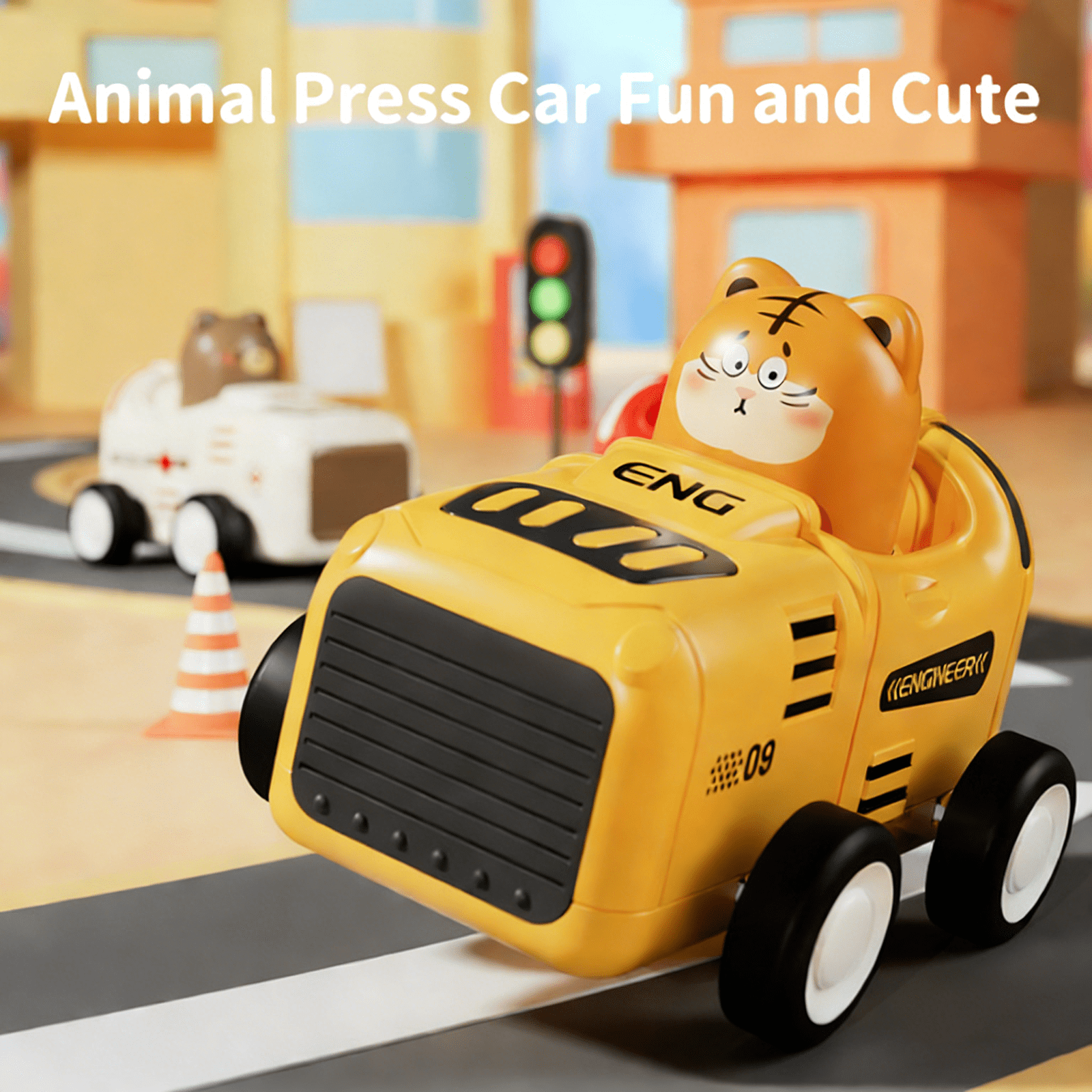 Friction Powered Cartoon Animal Racing Car Engineering Toy Model for ...