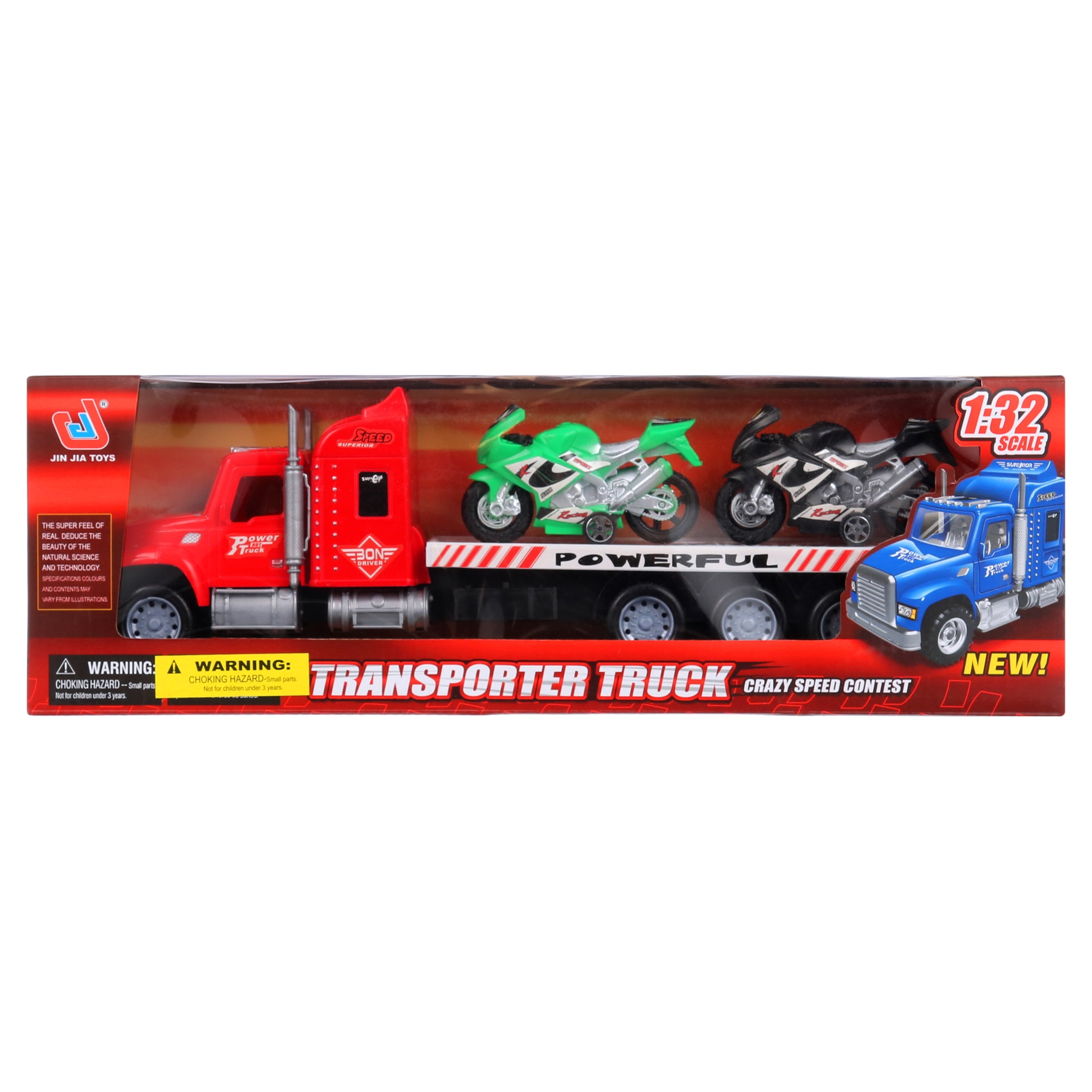 Friction-Powered Semi-Truck with Motorcycles Set - Walmart.com