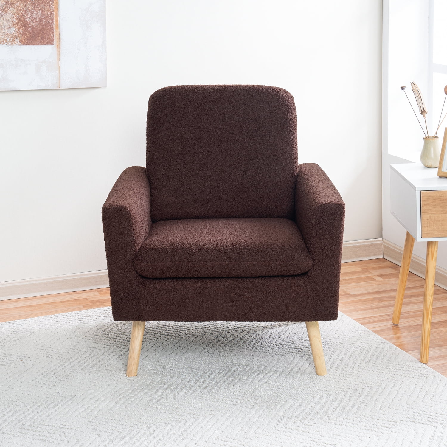 Frida Fleece Minimalist Accent Chair Set of 2-Color:Espresso - Walmart.com