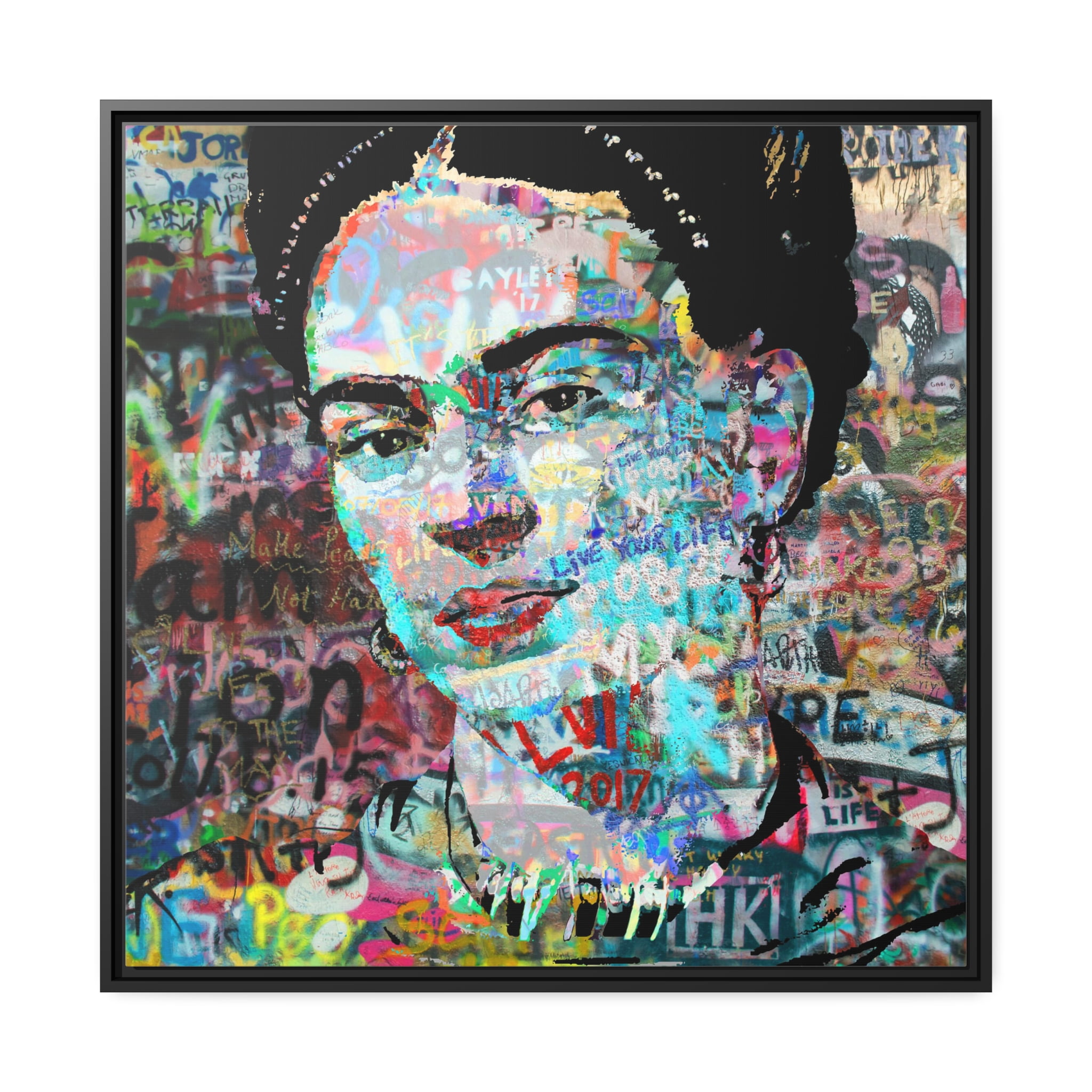 Frida Graffiti Framed Canvas Wall Art - Pop Art by Stephen Chambers ...