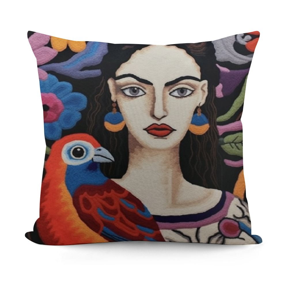 Frida Inspired Pillow Cover Fawn Senorita Parrot Mexican Art Bird ...